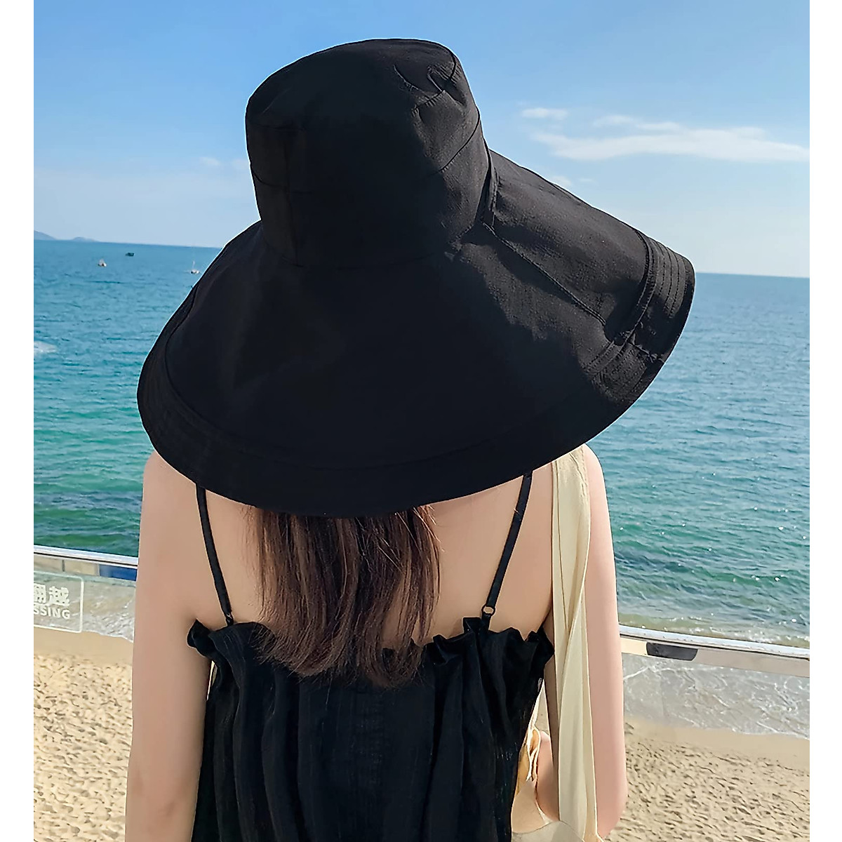 HUAMULAN 7" Wide Brim Women Summer Sun Floppy Hat Beach Bucket Fishing Hats Reversible Foldable Travel UV Protection