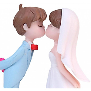 Generic Rustic Cake Topper Miniature Scene Figure Sand Table Decoration Bride And Groom Figurine Wedding Cake Doll Engagement, Blue White