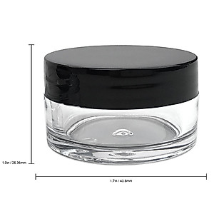 Beauticom 12 Piece 20g/20ml USA Acrylic Round Clear Jars with Lids for Lip Balms, Creams, Make Up, Cosmetics, Samples, Ointments and other Beauty Products (Black Lid (Flat Top))