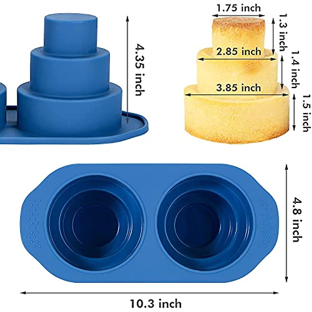 Webake Mini 3 Tier Cake Pan, Silicone Tier Cake Molds, 2 Pack Blue Molds for Small Smash Cake Cupcake for Birthday, Baby Shower, Wedding, 3.8 Inch Dia