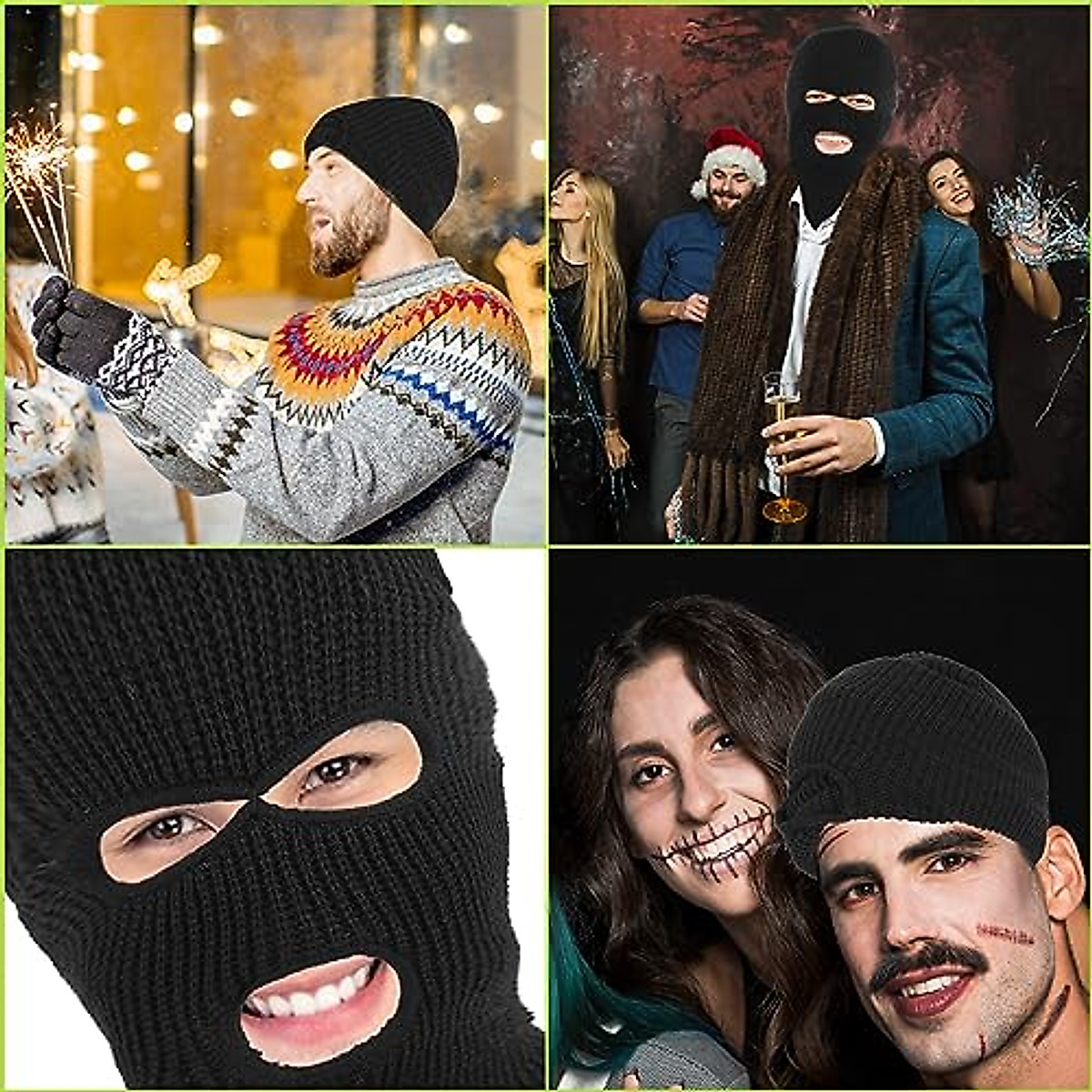 Sibba 2 Pcs 3 Hole Winter Knitted Mask Black Full Face Ski Mask Winter Warm Face Cover Balaclava Winter Face Mask Beanie Face for Men Women Outdoor Sports Cycling Motorcycle Snowboard