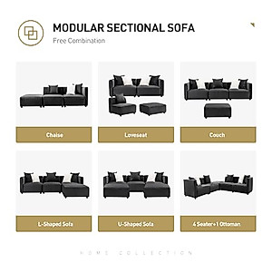 Acanva Convertible L-Shaped Modular Sectional Sofa with Reversible Chaise, Soft Velvet Fabric Padded Upholstered Couch for Living Room Apartment, 1-Seater Right Arm, Black