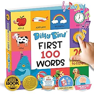 DITTY BIRD First 100 Words | Interactive Books for Toddlers 1-3 | Educational Sound Books for 1 Year Old with Songs, Sounds and Fun Facts | Improve Vocabulary Skills