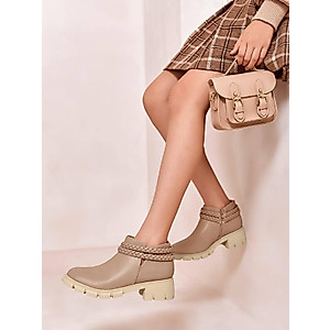 Coutgo Girls Toddler Braided Ankle Boots Chunky Low Heel Casual chelsea Booties Little Big Kid