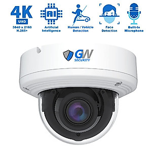 GW Security 8 Channel NVR 4K 8MP PoE 2.8-12mm Varifocal Zoom Security Camera System with 4 x 4K 8MP IP Microphone Waterproof Smart AI Dome Camera, Face Recognition/Human/Vehicle Detection