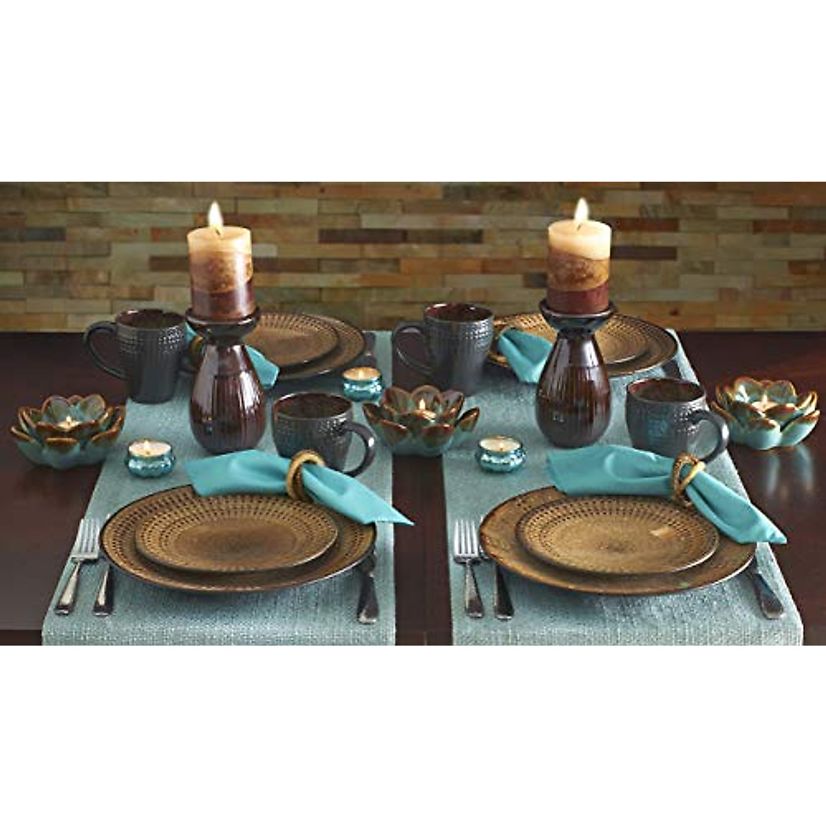 Pfaltzgraff Cambria 16-Piece Stoneware Dinnerware Set, Service for 4, Dark Brown