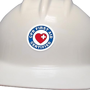 SmartSign "CPR First Aid Certified" Pack of 5 Hard Hat Labels | Retro-Reflective, 2" Circle