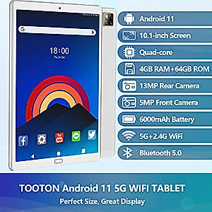2023 Android Tablet 10.1 Inch, 2 in 1 Tablets with Keyboard 64GB ROM+4GB RAM 512GB Expandable, Support 5Ghz WiFi, Bluetooth 5.0, Dual Camera 13+5MP, Quad Core Processor, IPS FHD Tablet PC