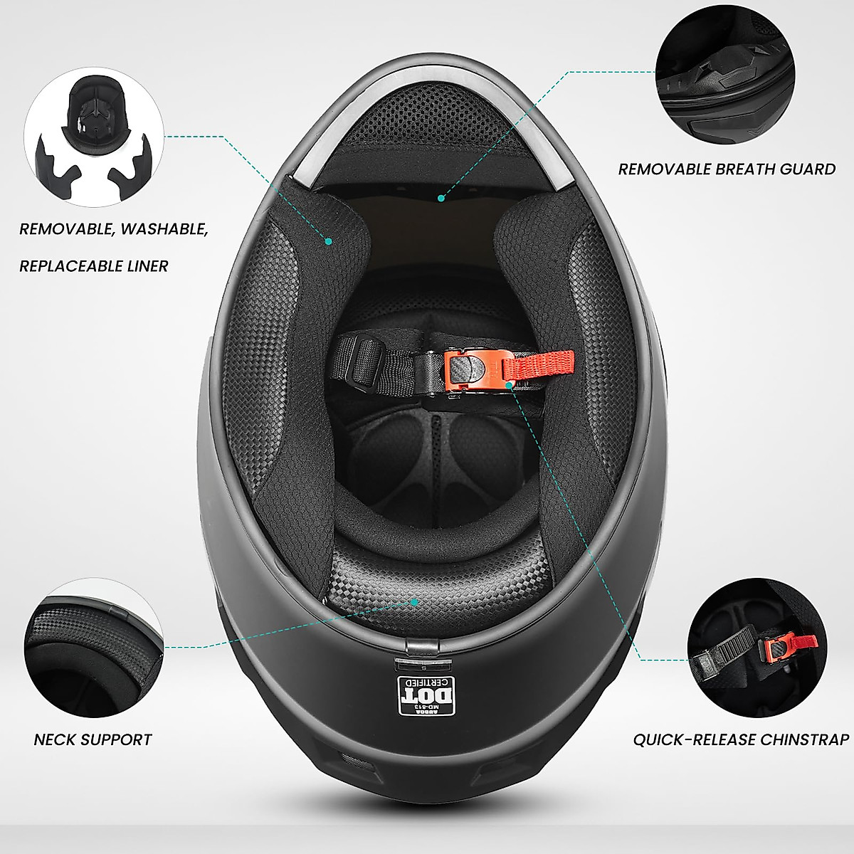 AUBOA Full Face Motorcycle Helmets for Adults Men and Women DOT Street Bike Racing Helmet with Tinted Visor Model MD-813 (Matte Black, L)