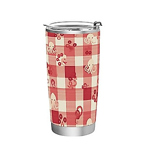 sanluoli animal sea Cute Peach Plaid Stainless Steel insulated cup Leak-proof Lid and Straw travel mugs for gym simply insulated tumbler 20 OZ