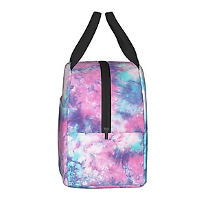 PrelerDIY Pastel Blue Pink Tie Dye Lunch Box Insulated Meal Bag Lunch Bag Reusable Snack Bag Food Container For Boys Girls Men Women School Work Travel Picnic