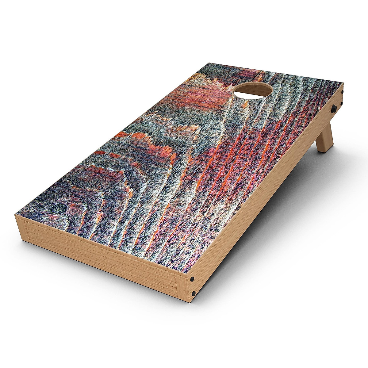 Design Skinz Wood Skin Set for Cornhole (Skin Only) - Grungy Orange and Teal Dyed Wood Surface