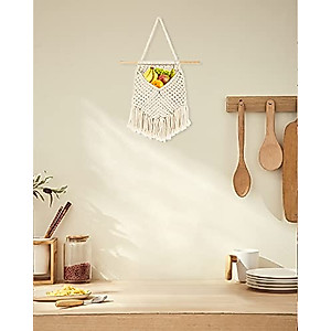 MOVNO Macrame Fruit Basket, Handmade Macrame Fruit Hanger, Decorative Macrame Hanging Basket, Space Saving Wall Storage Basket, Hanging Decor Fruit Basket, Perfect for Bedroom/Living Room/Bathroom