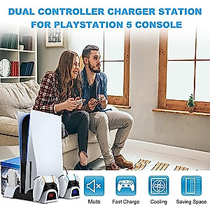 PS5 Stand and Cooling Station,Dual PS5 Controller Charger for PS5 Console,Remote Control 10 Game Solts 3-Level Cooling Fan Compatible with Platstation 5 Disc & Digital Editions