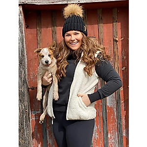 FURTALK Womens Beanie Satin Lined Knitted Beanie with Pom Winter Hat for Women Black