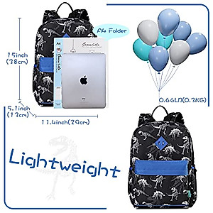 School Backpack for Boys, Lightweight Kids Backpack Preschool Toddler Kindergarten Bookbag with Front Chest Buckle,Black Dinosaur VONXURY