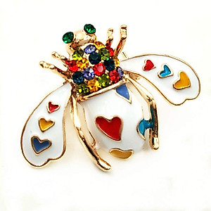 Super Cute Colored Heart Shaped Spotted White Bee Brooch Enamel Pin (White Bee)