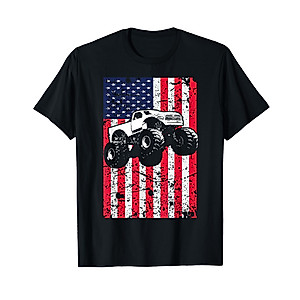 Monster Truck American Flag Racing USA Patriotic T-Shirt