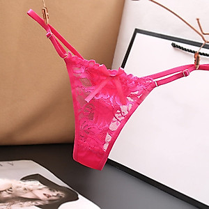 G-String Thongs for Women Sexy Lace Seamless Panties Thongs Stretch T-Back Tanga Low Rise Hipster Bikini Underwear Sexy Panties for Women Naughty Slutty Thongs Underpants Hot Pink One Size