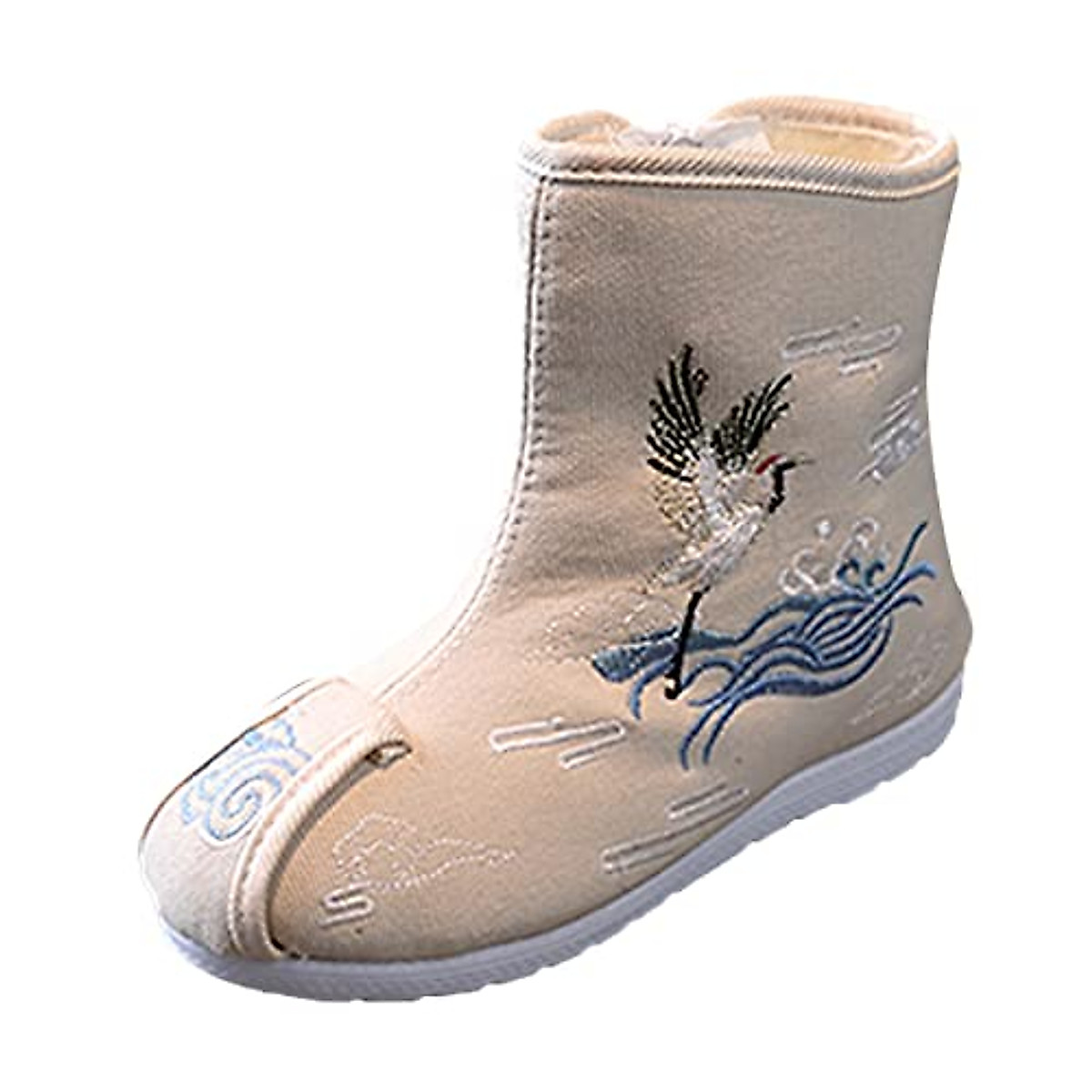 Boys Cloth Shoes Children Embroidered Shoes Boys Hanfu Shoes Boots Chinese New Year Shoes Cotton Boots Sneaker Boots for Kids (Beige, 11.5-12 Years Big Kids)