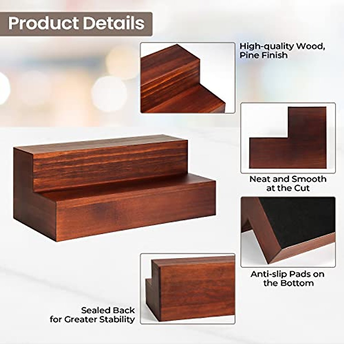 B4Life Liquor Bar Bottle Display Shelf, 2 Tier Real Wood Bar Shelves for Liquor Bottles, Bar Shelf for Liquor, Liquor Shelf for Home Bar Liquor Shelves Bottle Display (2 Pack)