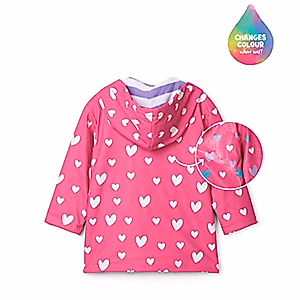 Hatley Girls' Little Color Changing Button-Up Printed Rain Jacket, Sweet Hearts, 6 Years
