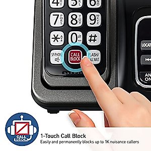 Panasonic Cordless Phone with Answering Machine, Advanced Call Block, Bilingual Caller ID and Easy to Read High-Contrast Display, Expandable System with 2 Handsets - KX-TGD832M (Metallic Black)