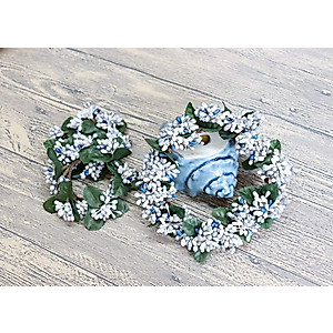 soofylia 4 Pack White Blue Beads Christmas Candle Rings, Tea Light Candle Holder Mini Wreaths for Rustic Wedding Party Table Centerpieces Christmas Napkin Rings Room Decor Christams Decorations