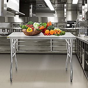 VEVOR 48 x 30 Inch Commercial Prep, Heavy-Duty Folding 661 lbs Load, Work Table, Silver Stainless Steel Kitchen Island