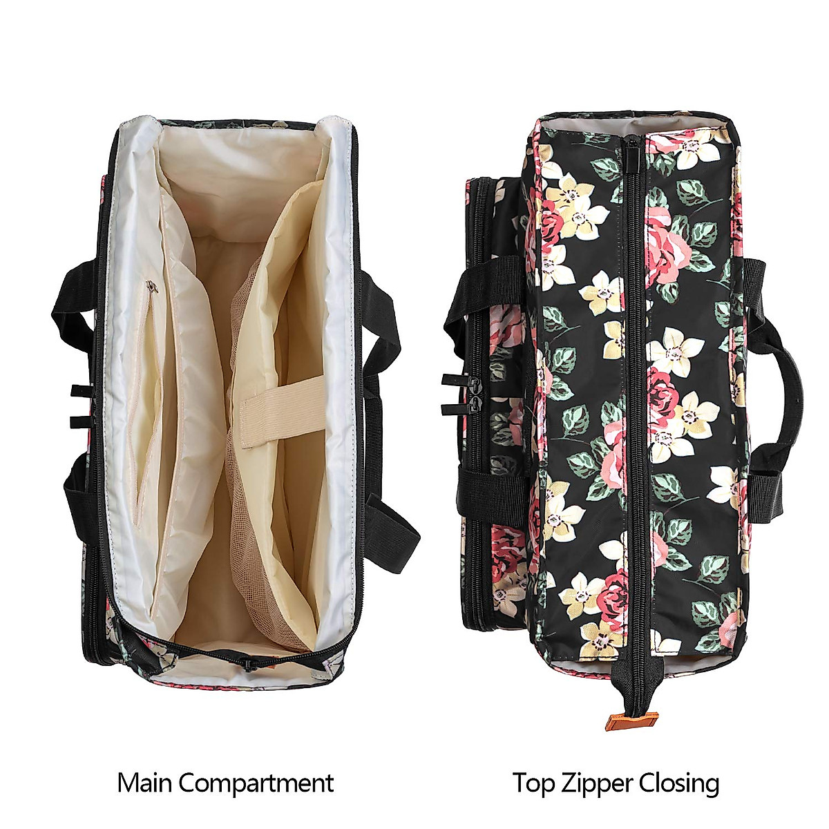 Yarwo Embroidery Project Bag, Embroidery Kits Storage Bag with Multiple Pockets for Embroidery Hoops (Up to 11.2"), Embroidery Floss or Other Embroidery Supplies, Black Peony (Bag Only)