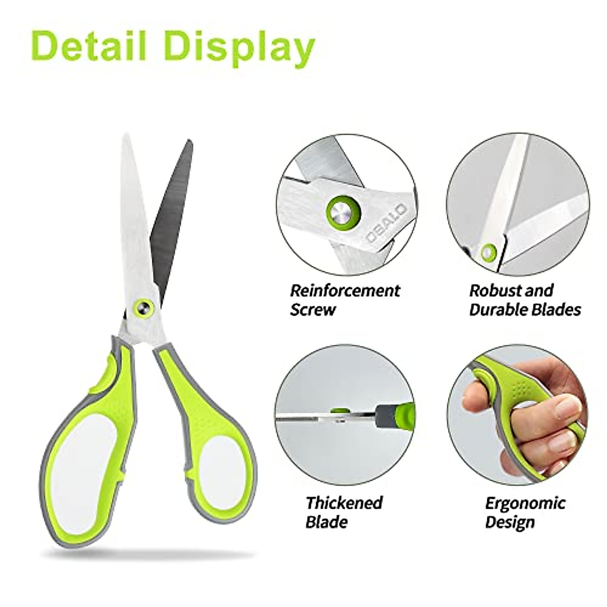 OSALO Scissors Office Right/Left Handed All-Purpose Craft Scissor Paper School 8inch Large Blunt Tip Scissors 2 Pack with Comfort Grip