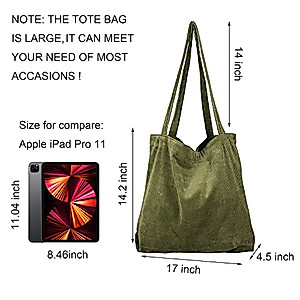 YINUO Women’s Corduroy Tote Bag, Casual Handbags Big Capacity Shoulder Shopping Bag with 2 Pockets