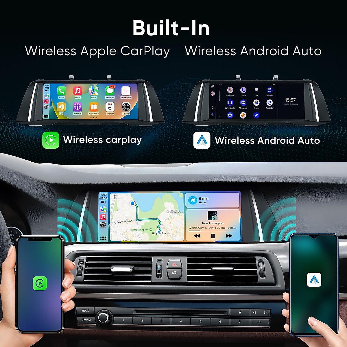 for BMW 5 Series F10 F11 2011-2012 CIC Upgrade Stereo Car Radio Qualcomm 665 (4GB + 64GB) Built-in 4G LTE GPS Navigation Wireless Apple CarPlay Android Auto10.25 inch Touch Screen 1920 x 720