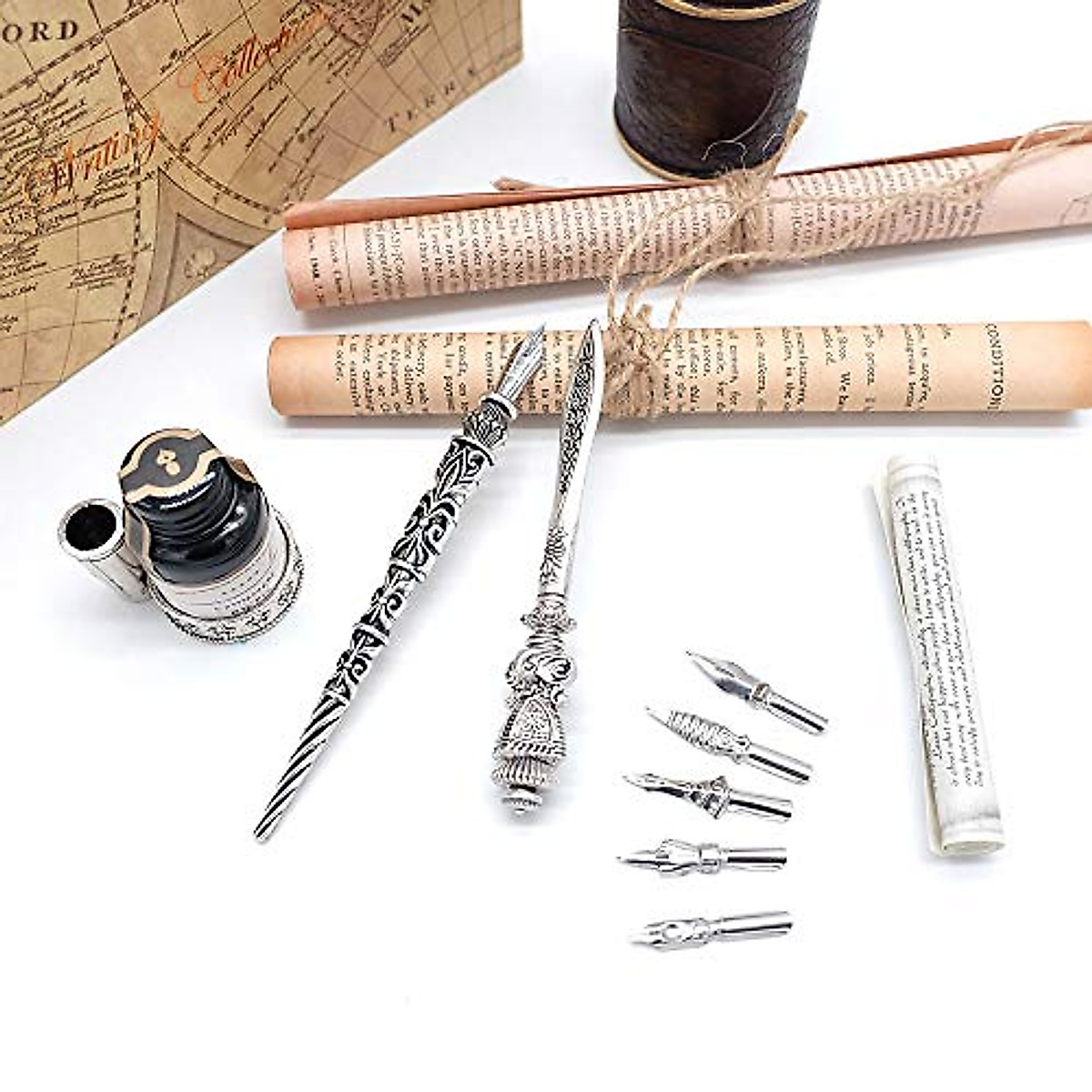 GC QUILL Metal Calligraphy Dip Pen and Letter Opener Set with 6 Nibs, 1 Ink Bottles and 1 Pen Holder - MU-06