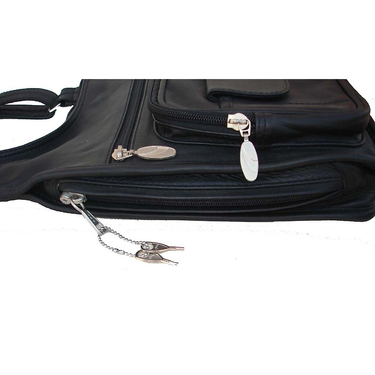 Conceal and Carry Black Leather Purse Compact Design but Highly Efficient includes Built-in Wallet and Locking Zipper for weapon security "The Lisa"