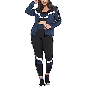 Jvini Women's 3 Piece Sports Outfit Set - Zip Up Hoodie Sweatshirt - Raceback Bra & Leggings Navy/Black Curve 1XL US(14-16)