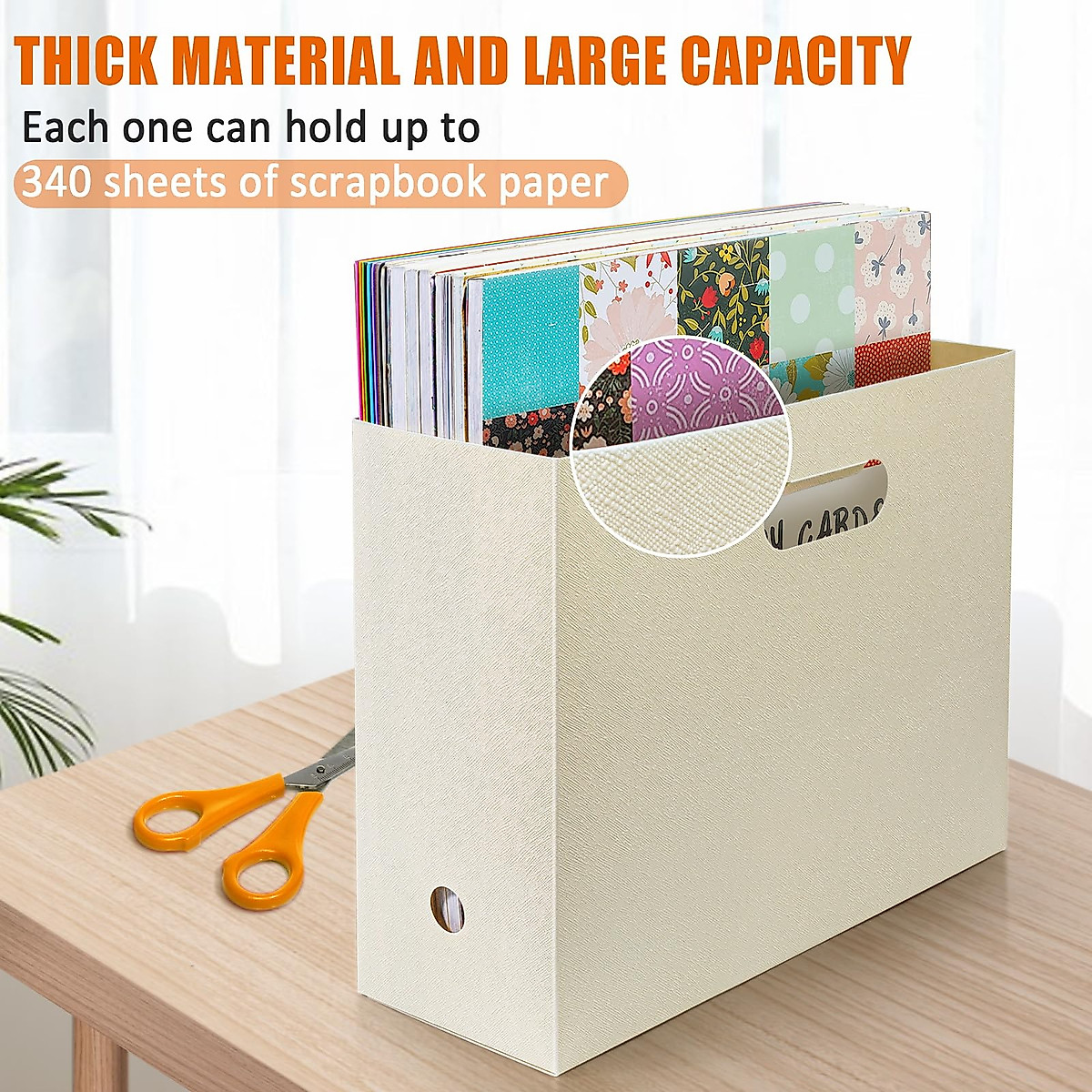 Foldable Scrapbook Paper Storage Organizer, 12x12 Scrapbook Paper Storage, Plastic File Organizer, Beige, 3 Pack