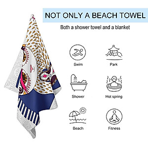 Decorative Cat Microfiber Absorbent Lightweight Beach Towels Fast Dry Oversized Sand Free Beach Blanket 31x51in for Swimming Camping Travel Gym and Yoga