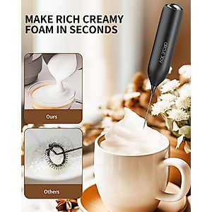 CIRCLE JOY Milk Frother Hanheld with Stand, Electric Coffee Frother, Battery Operated Hand Frother Wand Drink Mixer Mini Foamer for Matcha Lattes Cappuccino, Kitchen Gifts, Black