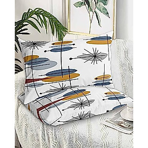 Navy Blue Orange Pillow Covers Standard Size Set of 2 20x26 Bed Pillow, Middle Century Geometric Abstract Art Aesthetics Plush Soft Comfort for Hair/ Skin Cooling Pillowcases with Envelop Closure