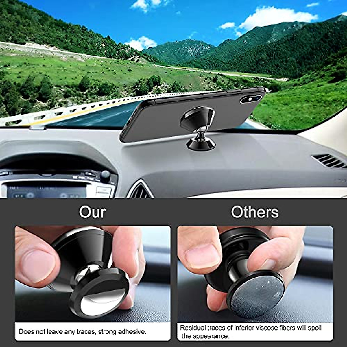 TIQUS [3 Pack] Magnetic Phone Car Mount, Car Sturdy Stick-on Cell Phone Holder Car Built-in Amazing Strong Magnets, Hands Free Magnetic Car Phone Holder Mount with Strong Adhesive Mounting