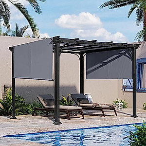 GAZEBEST 10' x 10' Patio Pergola with Retractable Canopy and Weather-Resistant Steel Frame, Backyard Sun Shade Canopy Cover Shelter for Porch Party, Garden, Grill Gazebo,Gray