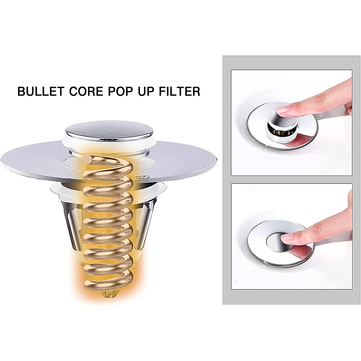 Fits Any 1.25” to 1.65” Wide tub Drain Stainless Steel Sink Cover, pop-up Universal Odor Resistant Sink Drain with Silicone Gasket, and Shower Cap with Anti Clogging Filter (lvzui-nebxazw-2)