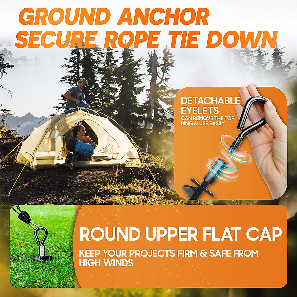 [Premium] 4 Pack Ground Anchors with Power Nut Driver Drill Bit, Ground Anchors Screw in, Swing Set Anchors, Trampoline Anchors High Wind Heavy Duty for Camping Tents, Car Ports, Swing Sets, Canopies