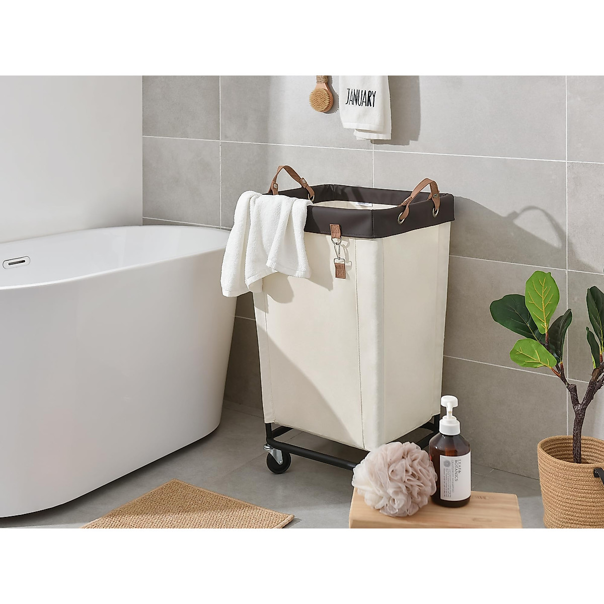 StorageWorks Laundry Hamper with Wheels, 160L Large Hampers for Laundry Rolling Laundry Basket, Dirty Clothes Hamper for Hotel, Home, Closet, Dorm, Beige, 1-Pack