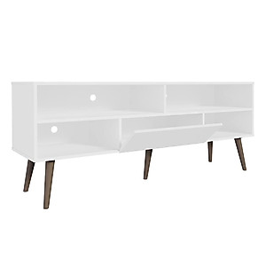 Madesa Modern TV Stand with 1 Door and 4 Shelves with Cable Management for 55, 65 Inch Media Storage Media Console Living Room and Bedroom Entertainment Center Wooden Television Cabinet - White