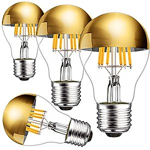 Half Chrome Light Bulb, Gold Tipped Light Bulb Dimmable, 6W (60 Watt Equivalent), A19 A Shape Decorative LED Bulbs, 2700K Warm White, Filament LED Edison Bulb, E26 Base, Pack of 4