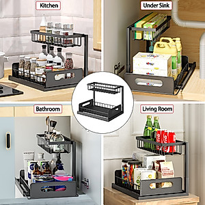 Under Sink Organizers and Storage, Multi-purpose 2-Tier Sliding Cabinet Basket Organizer Drawers, Kitchen Under Bathroom Storage Rack