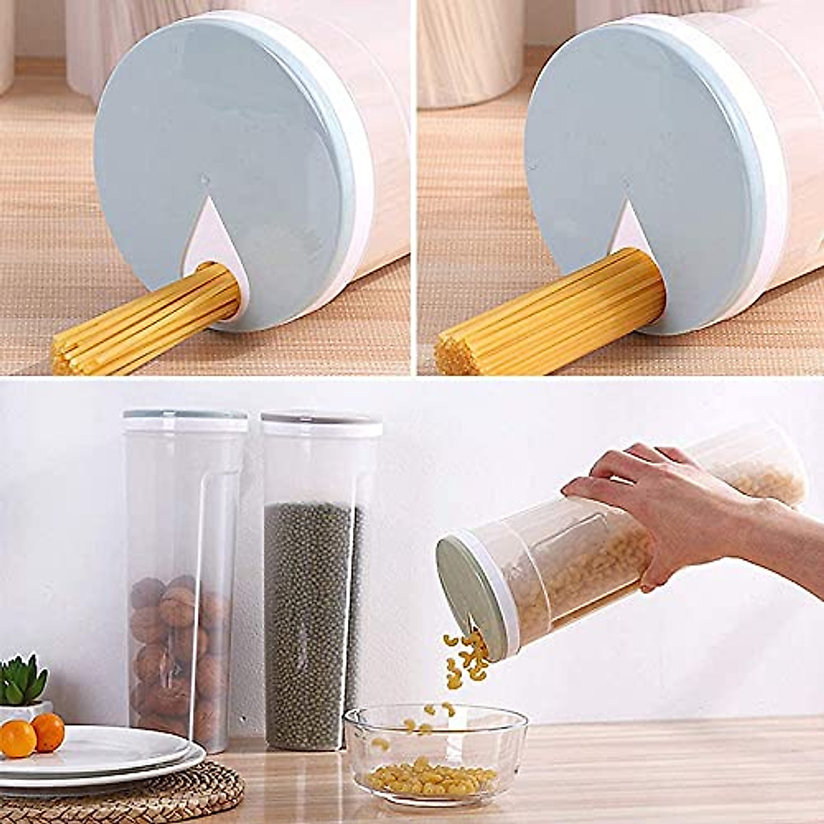 shyness 2 Pcs 2L Tall Clear Spaghetti Pasta with Adjustable Lid,Multi- Plastic Kitchen Food