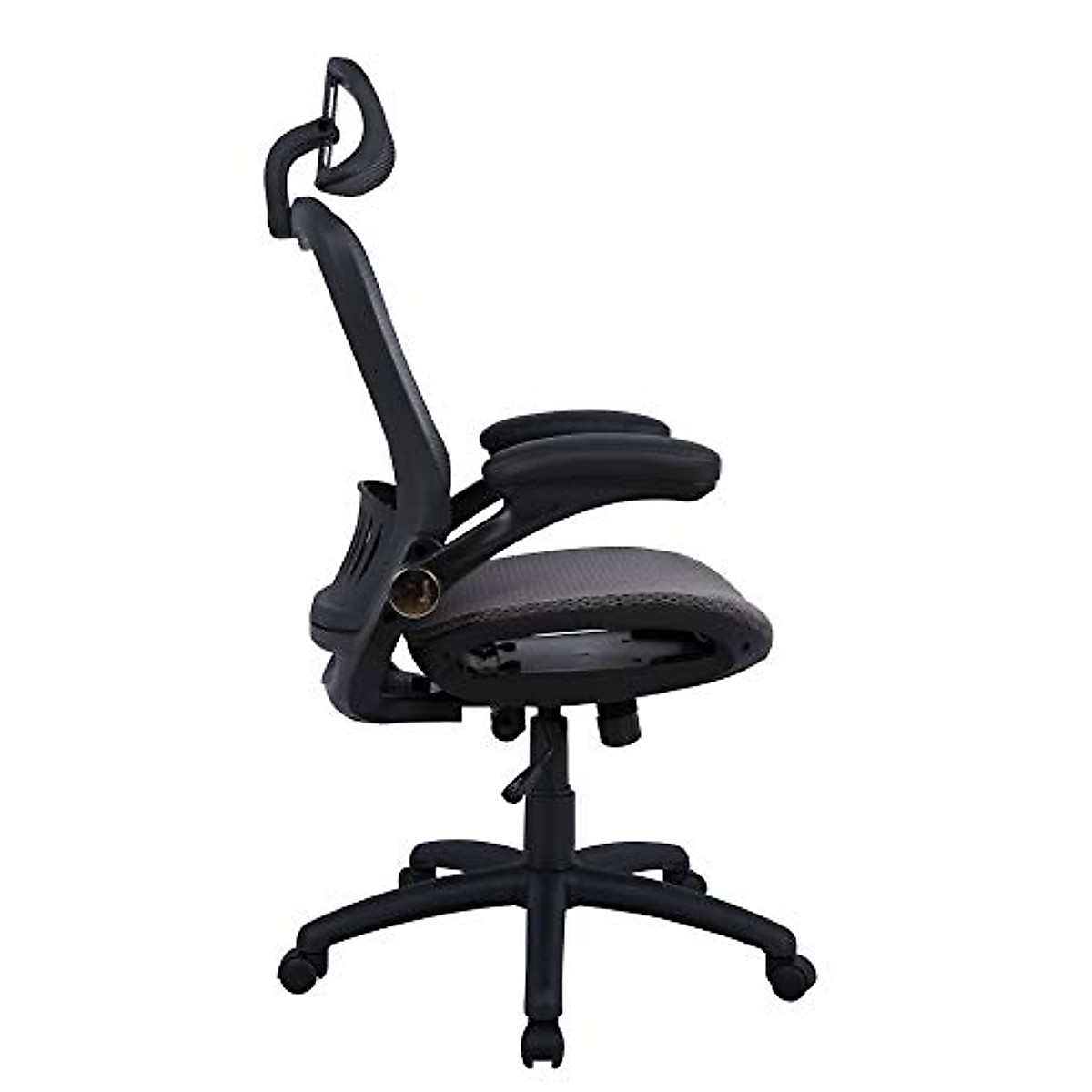 Amazon Basics Adjustable High-Back Mesh Chair with Flip-up Arms and Head Rest – Grey